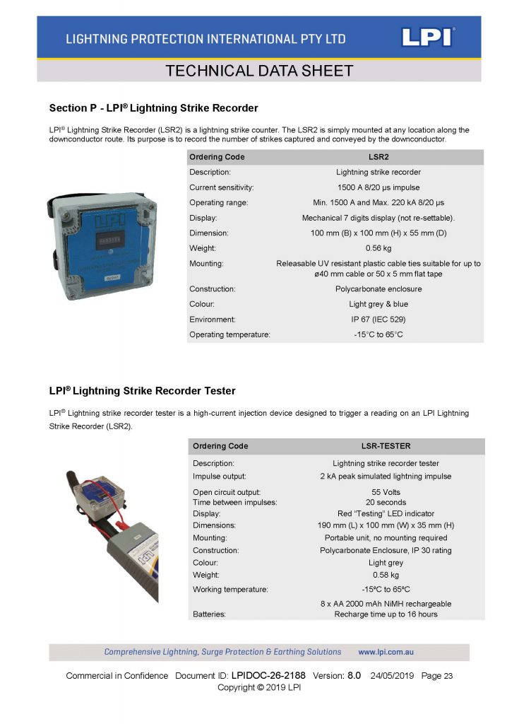 LPI Model : Lightning Strike Recorder – SKY TECH หัวล่อฟ้า